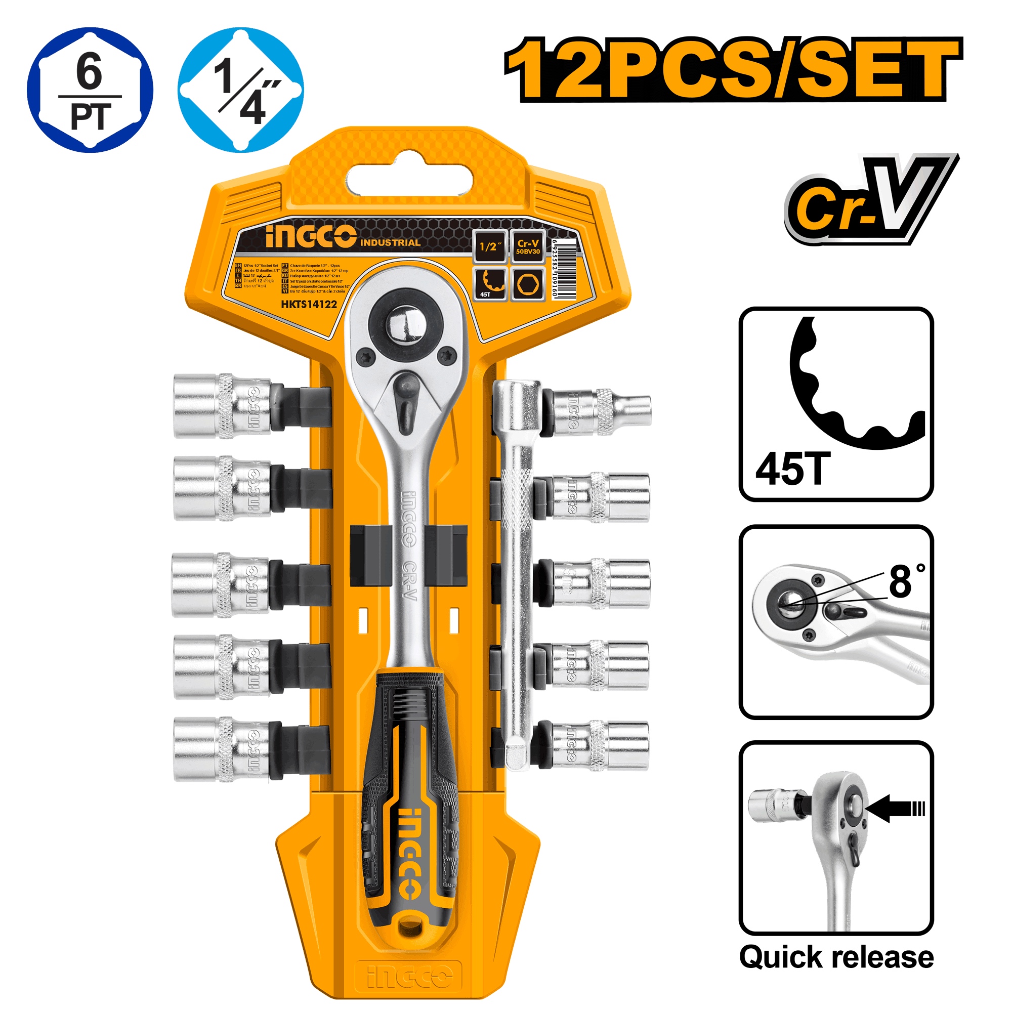 Ingco Industrial 12 Pcs 1/4" socket set – QDS Direct
